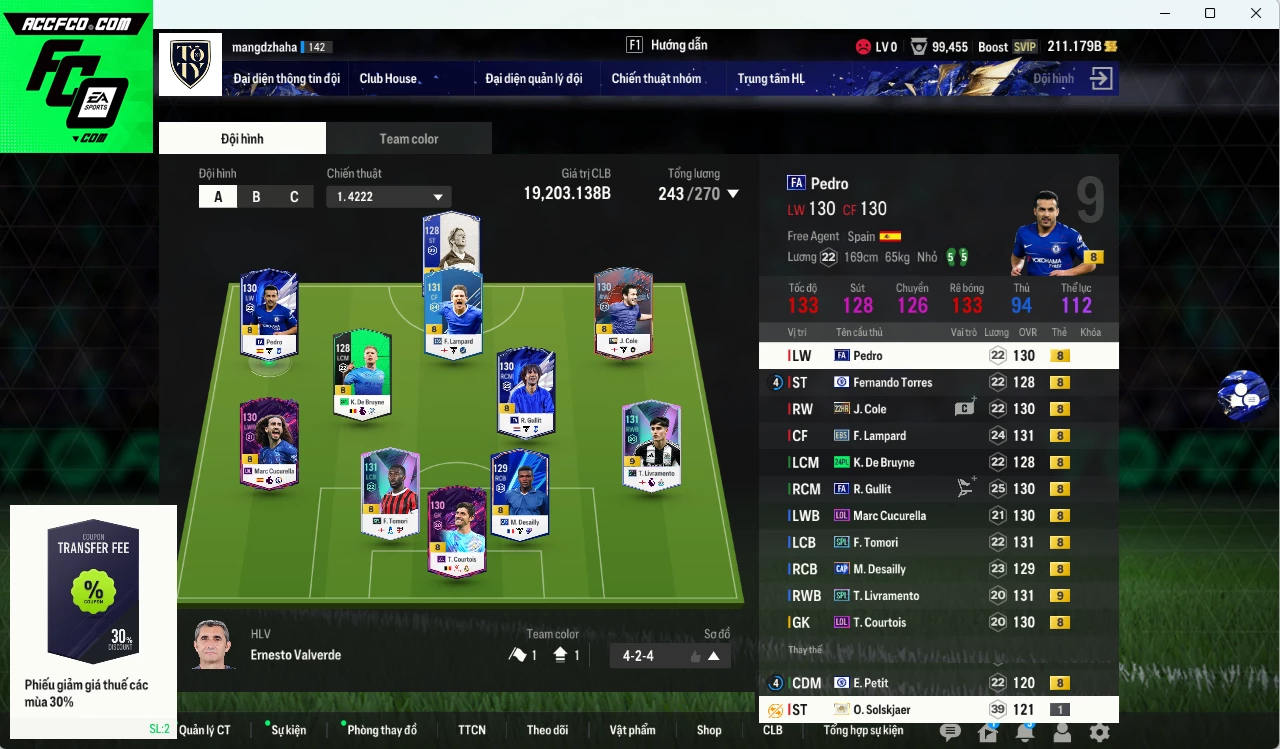 Acc #84239: [ACC HSSV] Chelsea 19.200b có Tomori SPL, Pedro FA, Livramento SPL+9, Lampard EBS ...